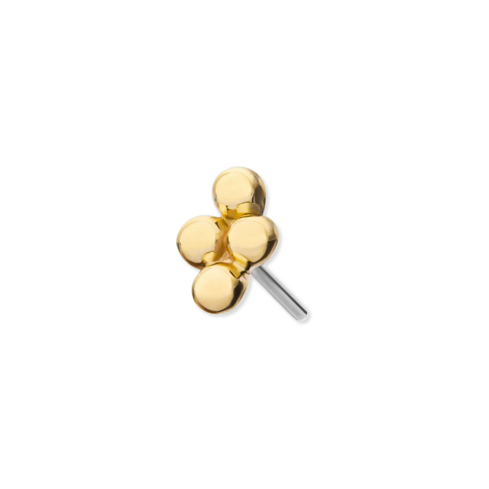 14K Gold Four Beaded Ball Stud with Flatback | Piercd